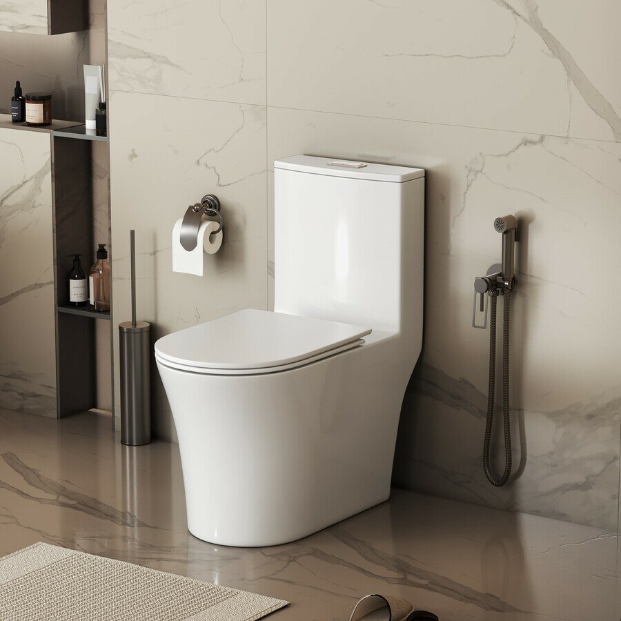 Унитаз напольный Grossman Thin Rim GR-5607SQ (656х370х796) тонкий ободок, белый, моноблок с тонкой крышкой, микролифт, смыв торнадо