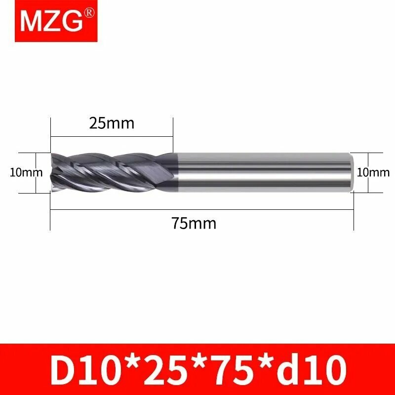 MZG 4F50C 10X10X75L Концевая фреза из твердого сплава, твердосплавная, HRC50, концевая фреза из металла