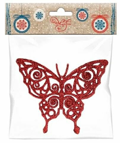 Новогоднее украшение Феникс-Презент подвесное, "Бабочка красная", из полипропилена, 11х8.5х0.2 см 77898