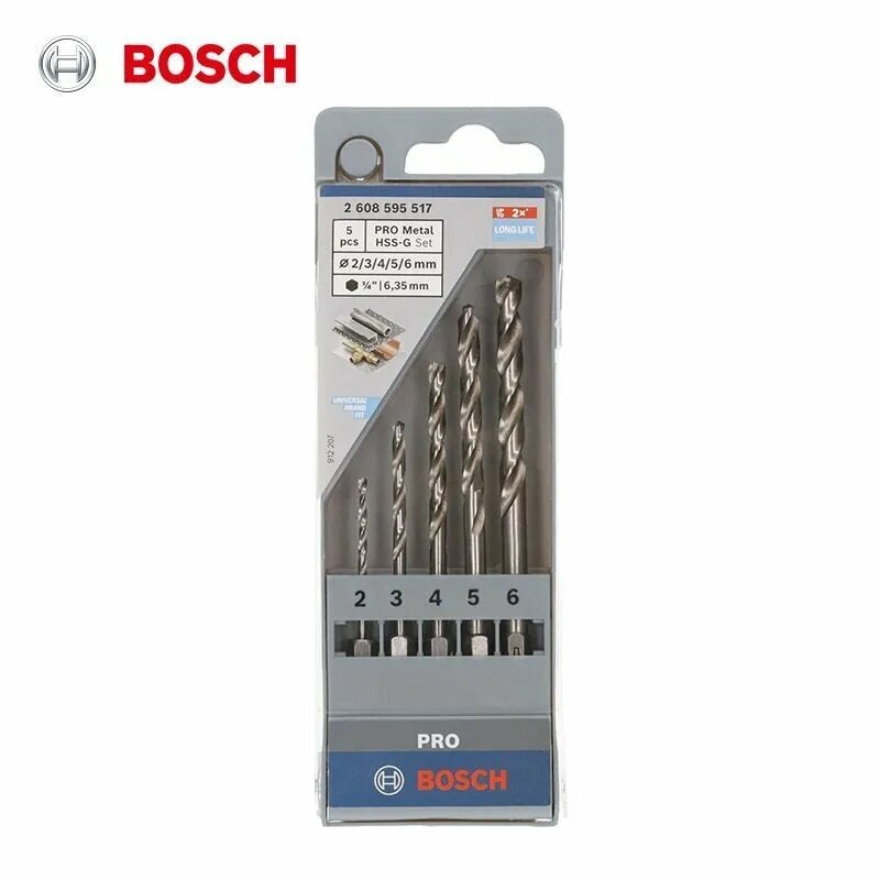 Bosch Металлообрабатывающие спиральные сверла 5 шт. Набор PRO серия HSS-G 1/4" HEX Хвостовик