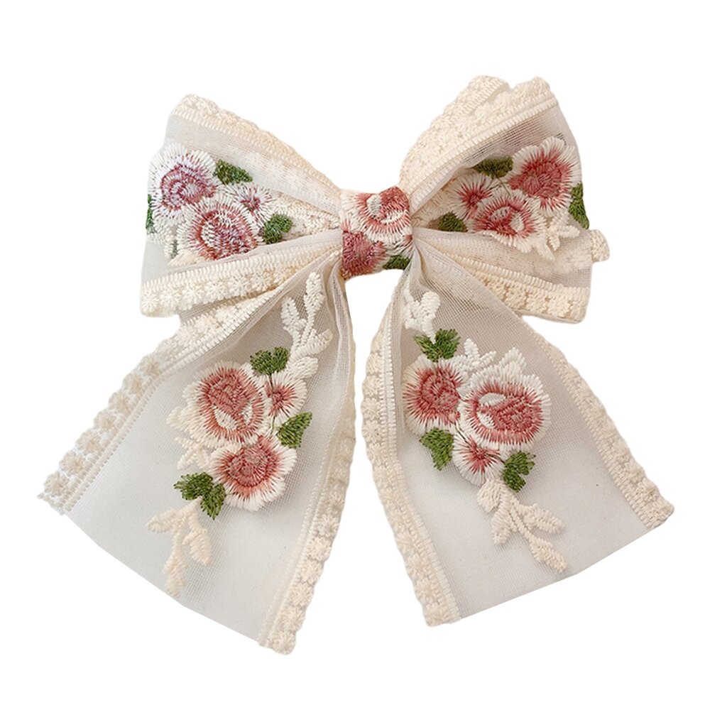 Заколка для волос с кружевной вышивкой и большим бантом-средний бант