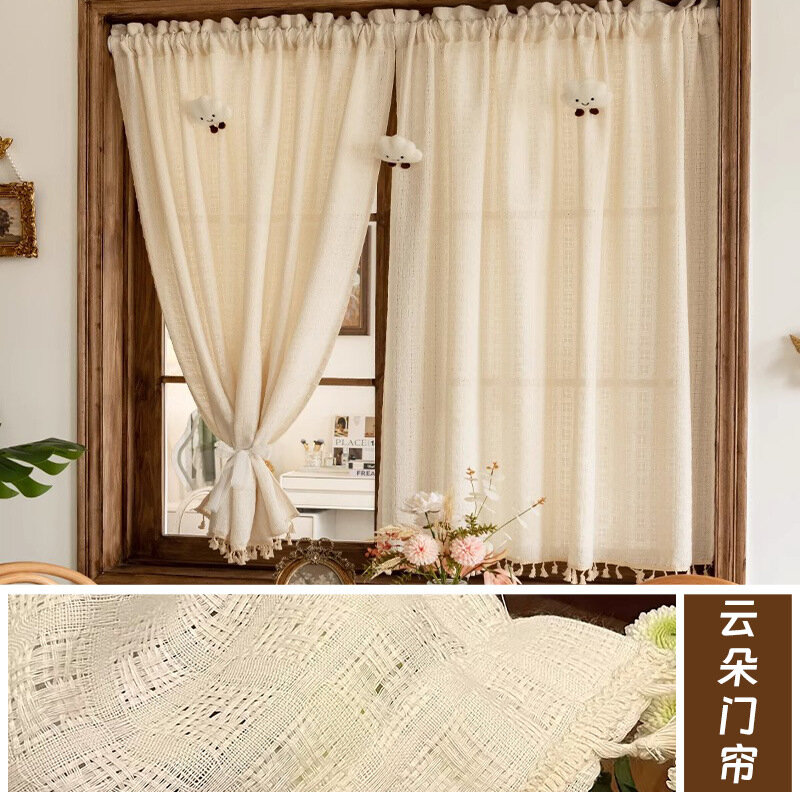 Французские ретро-шторы в кремовом стиле, американские хлопковые льняные шторы, дверные шторы, без сверления, прозрачные шторы для эркера, полушторы, короткие шторы, покрытие для шкафа