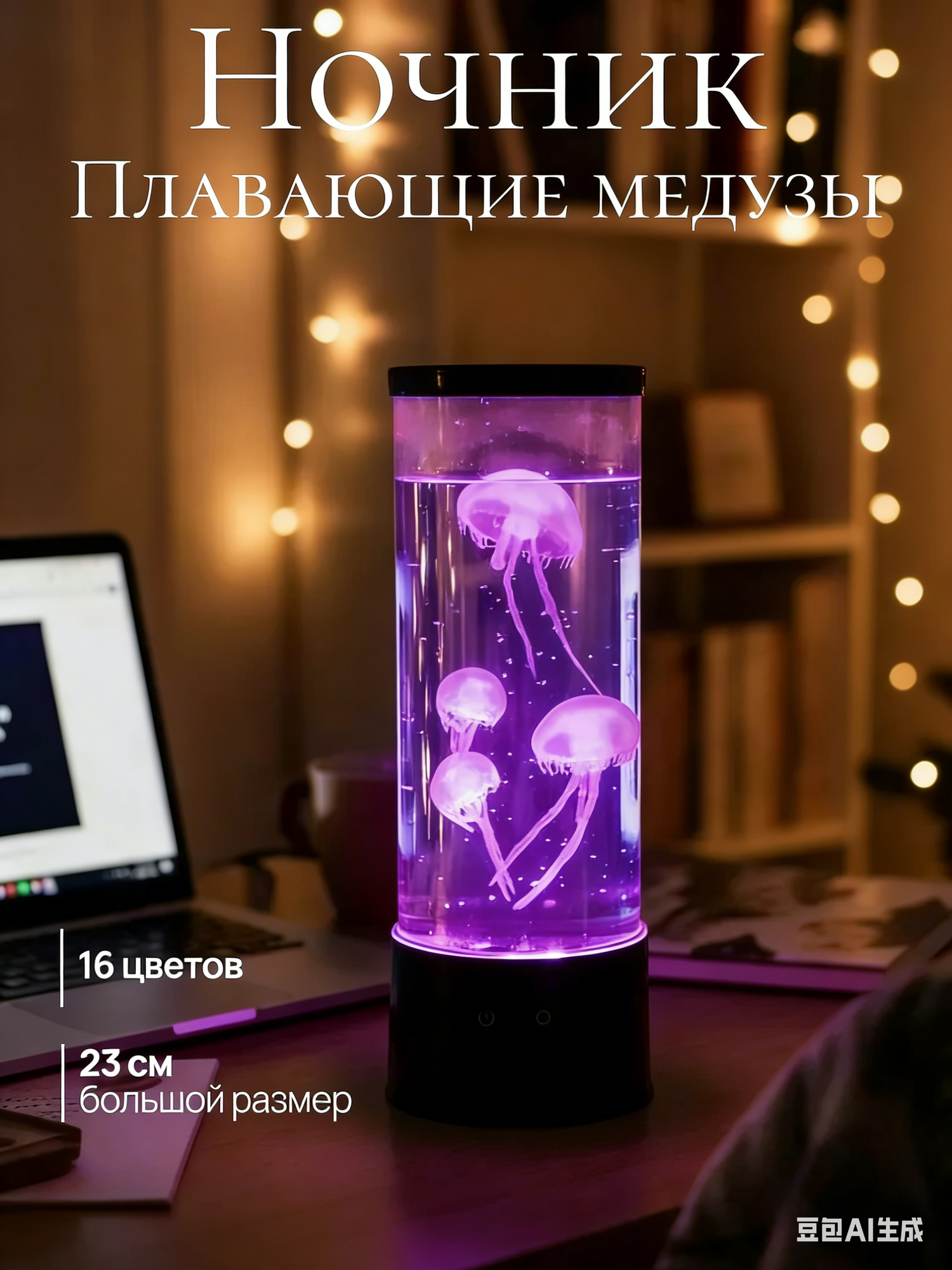 Проектор-ночник «Плавающие медузы и лавовая лампа», сменные цвета, USB