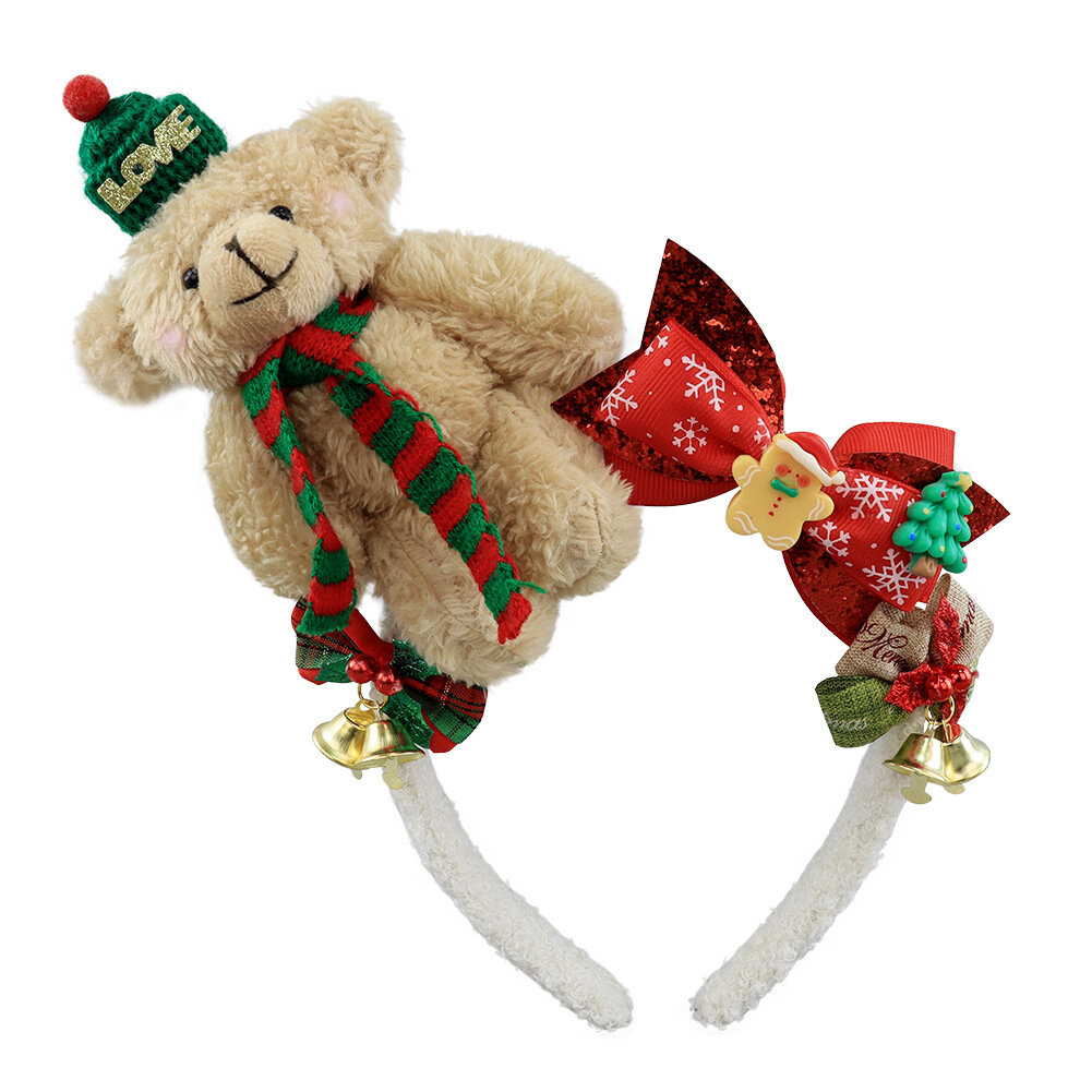 2026 Новый рождественский плюшевый медвежонок, ободок, милый бантик, аксессуар для волос, колокольчик, лолита, атмосфера вечеринки, украшение для волос