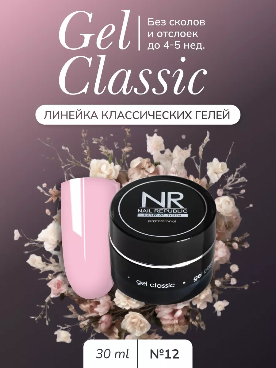 Гель Nail Republic NR Gel Classic №12, розовый, для ногтей, 30 г