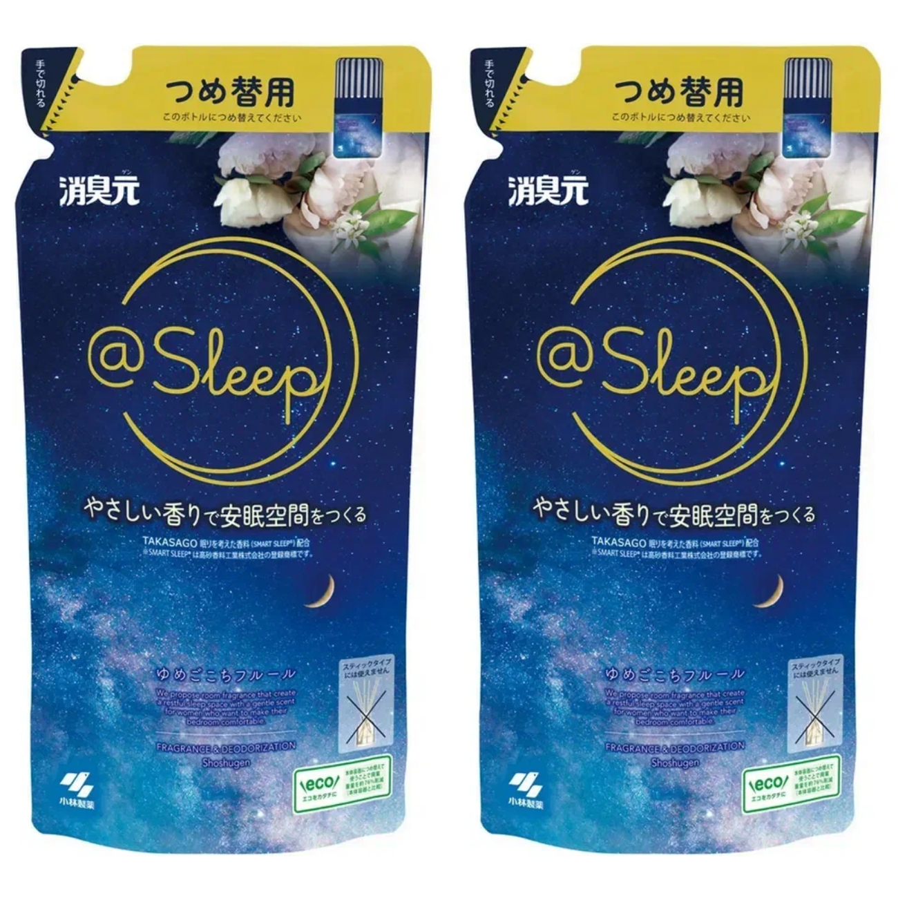 Жидкий дезодорант Kobayashi Shoshugen Sleep, для спальни с ароматом свежих цветов, сменная упаковка, 400 мл, 2уп