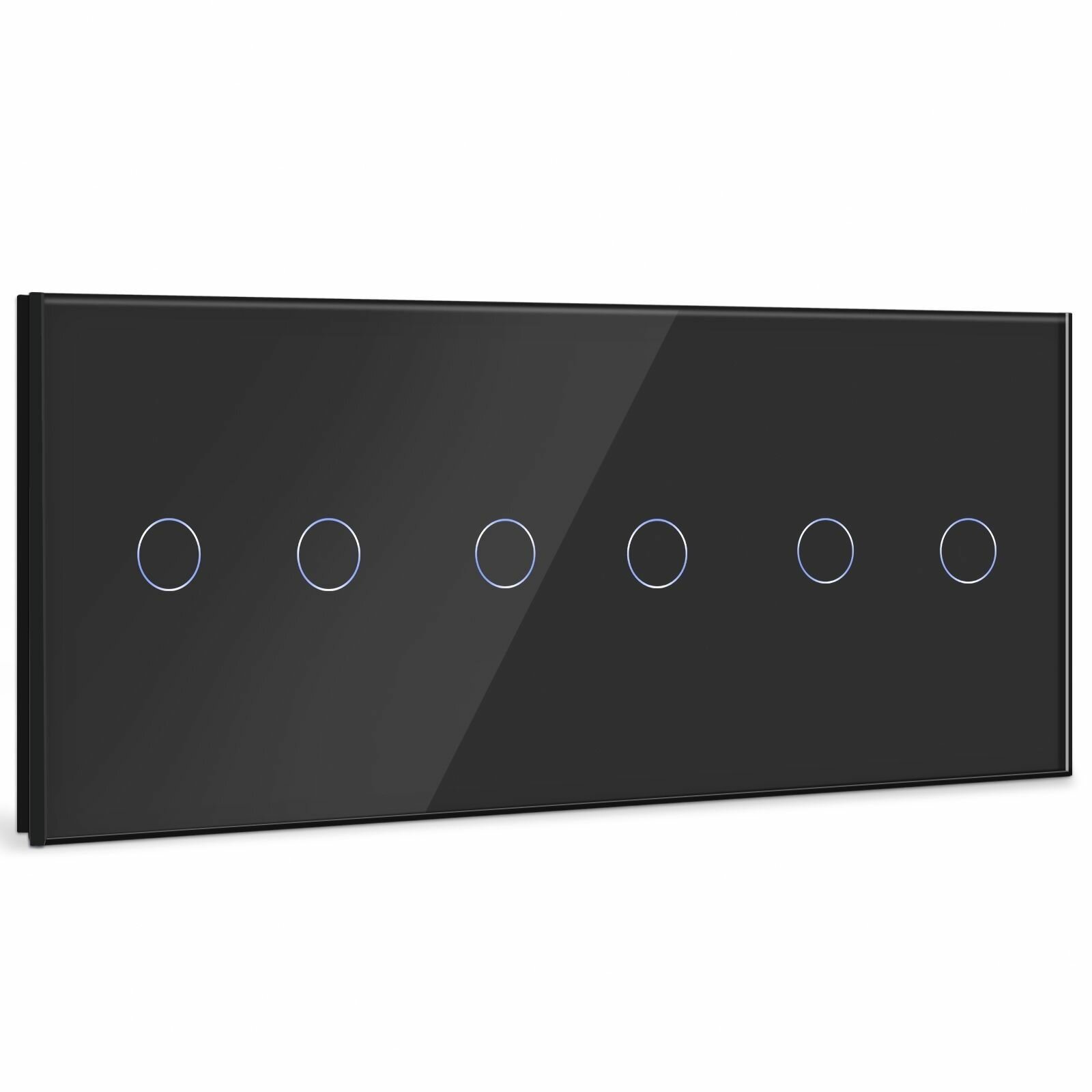Сенсорный выключатель 6 клавиши, 3 поста (2+2+2) , панель стекло Черная,228mm