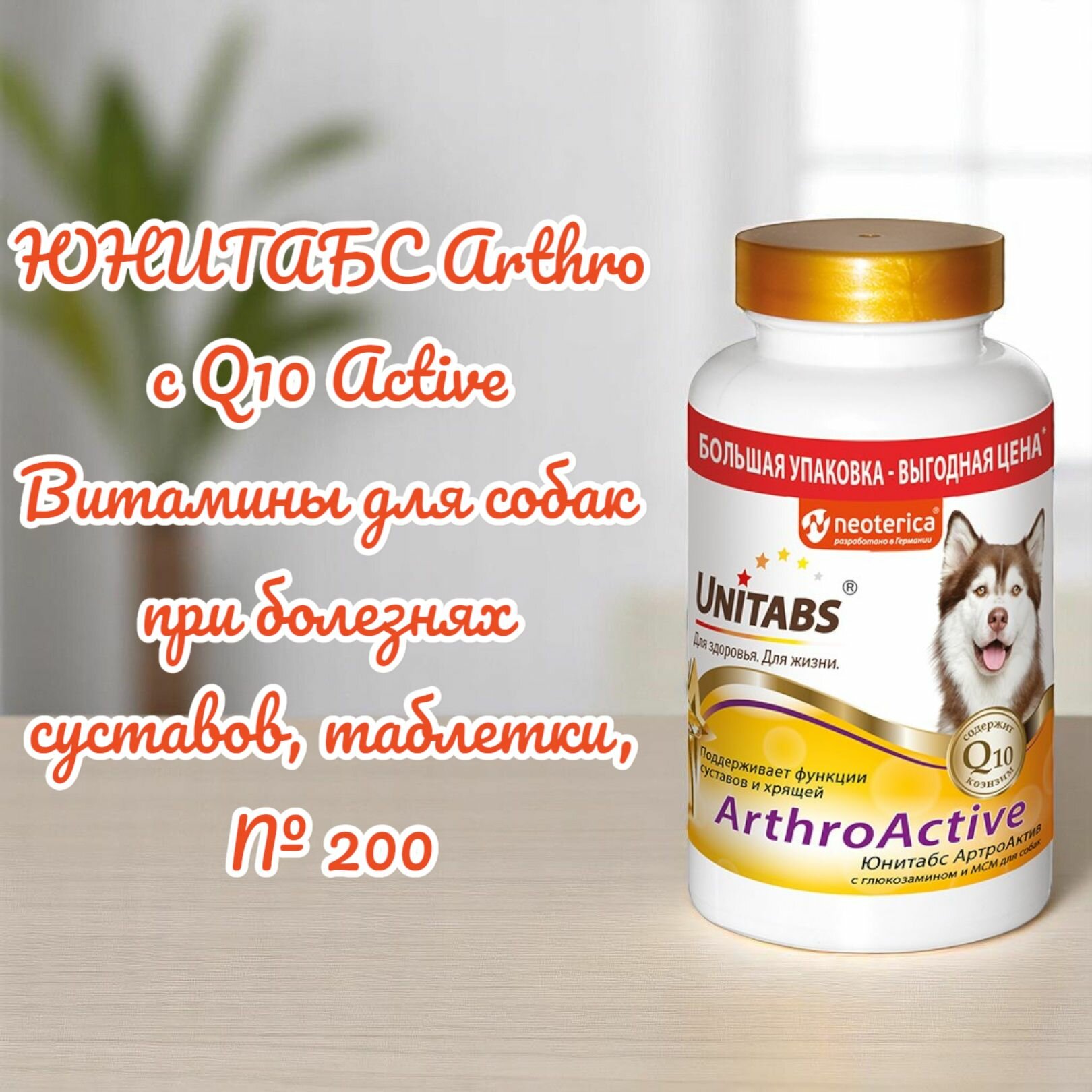 Юнитабс Arthro c Q10 Active Витамины для собак при болезнях суставов, таблетки, № 200