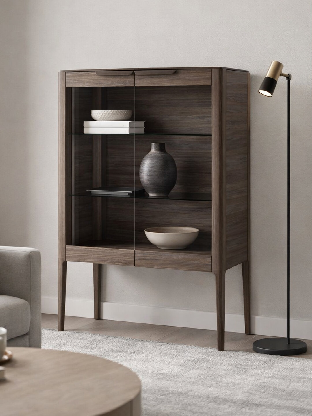 Тумба D2.1 C ВМФ-2720 «Enzo» (Энзо) Беларусь, 2 двери, на ножках, массив дерева, шпон, стекло, цвет дуб Бостон