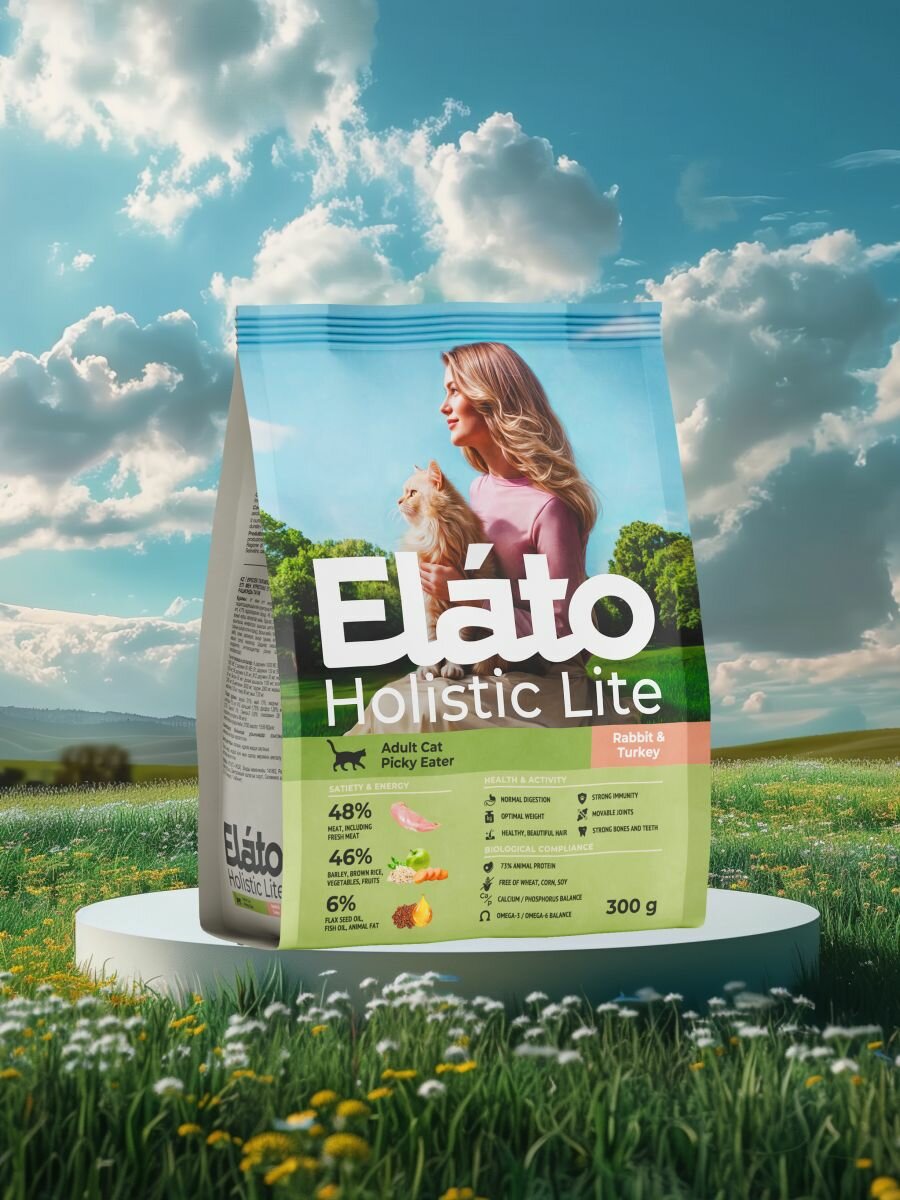 Корм сухой Elato Holistic Lite для привередливых кошек с кроликом и индейкой, 300 г