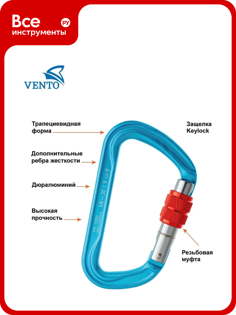 Карабин VENTO Chlorum с муфтой keylock, vnt 1033