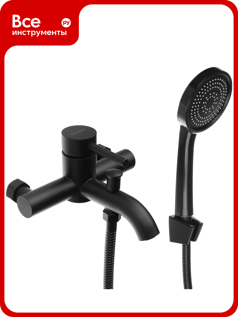 Смеситель для ванны с душем СоюзКран короткий излив, картридж 35мм, нержавеющая сталь, черный SS09-M132 567-076
