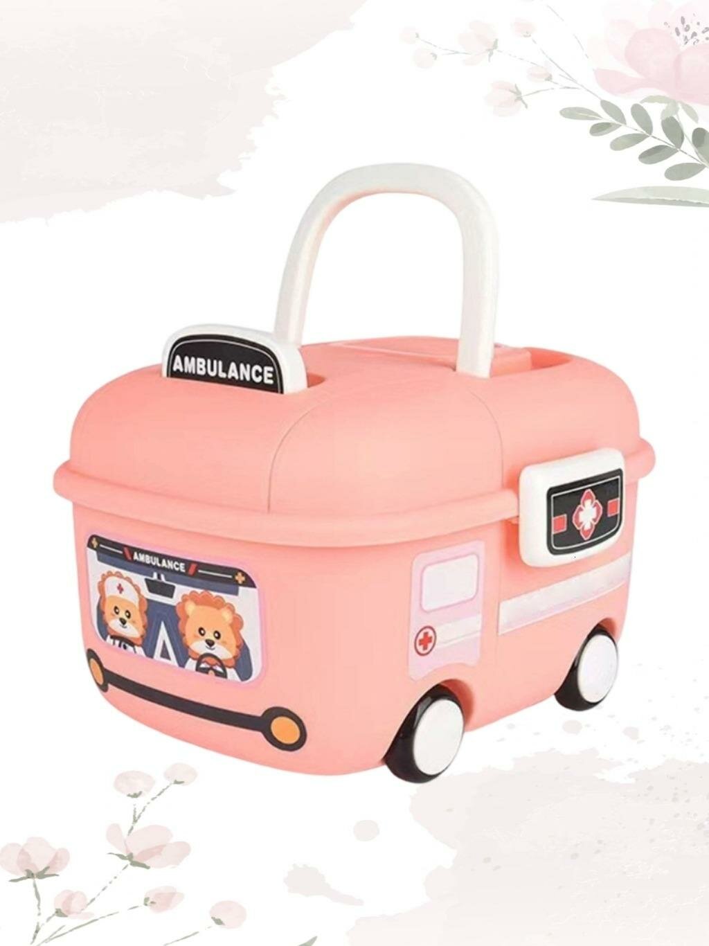 Контейнер для игрушек на колёсиках, Розовый - маленький