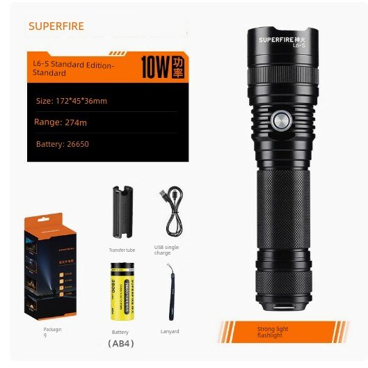 SupFire Shenhuo L6 мощный фонарик супер яркий светодиодный бытовой 26650, перезаряжаемый уличный фонарь T6-L2 с дальним