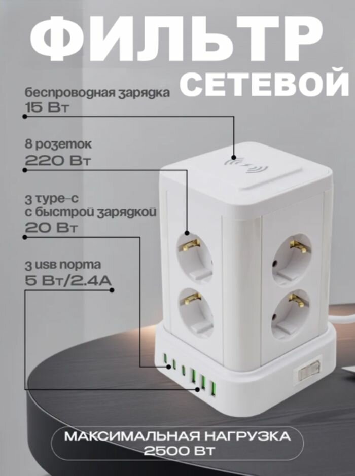 Удлинитель Osman, с USB, защита от детей, длина кабеля 3 м, белый
