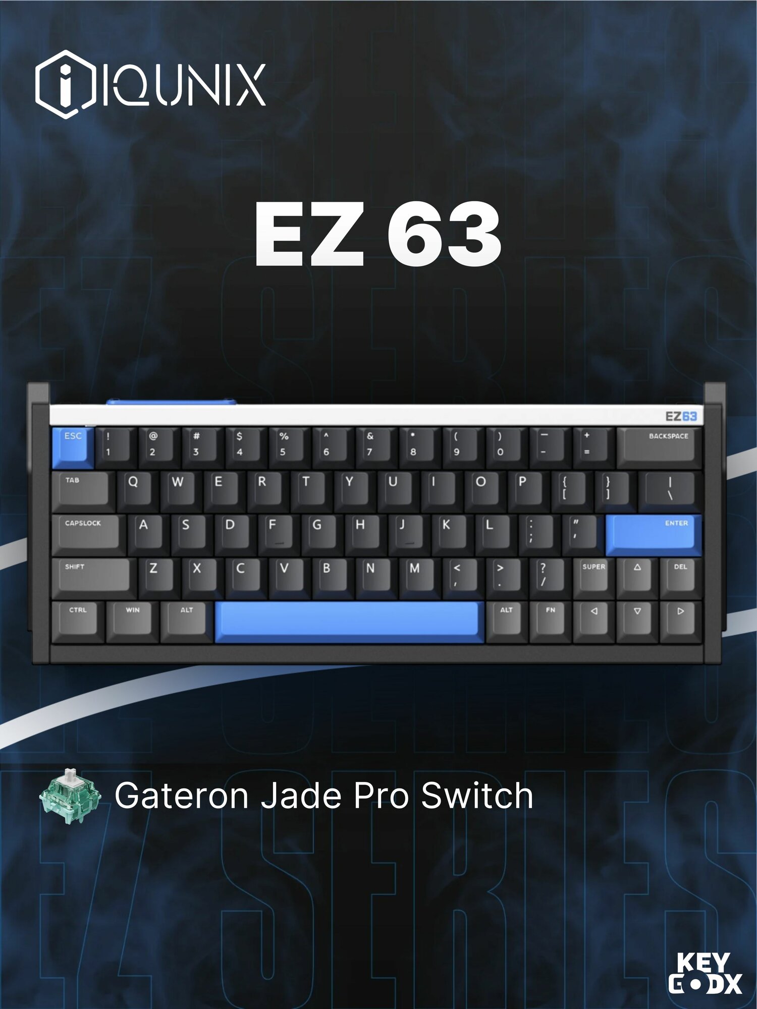 Игровая клавиатура IQUNIX EZ63, (В фирменной сумке), (Gateron Magnetic Jade Pro), Проводная, Черная, Английская раскладка