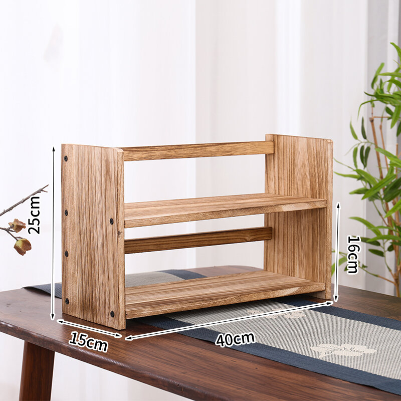 Настенная полка для чая из массива дерева, 2 яруса: в китайском стиле, для чайника и чашек, длина 40/50 см, глубина 15 см, белый фон