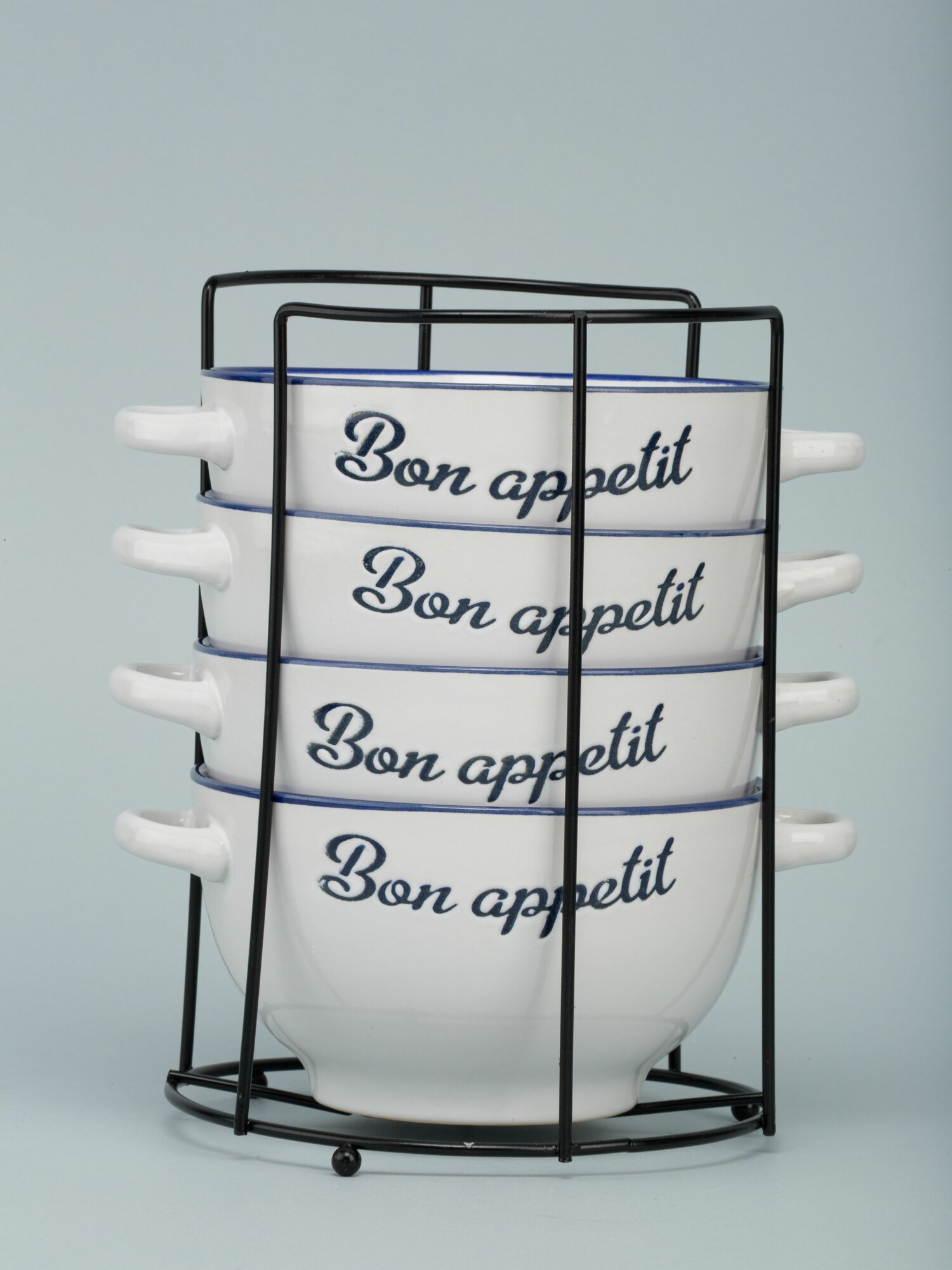 Набор бульонниц на подставке керамических 4 шт Bon appetit, набор супниц