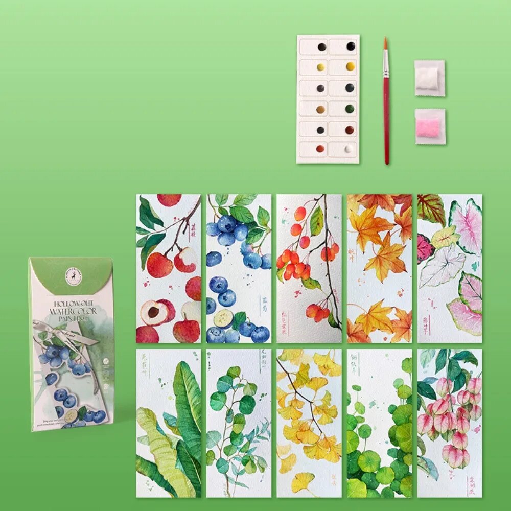 Новый набор для акварельной живописи, 10 листов, сделай сам, 12 цветов, раскраска, закладка, полые закладки ручной работы, набор для рисования