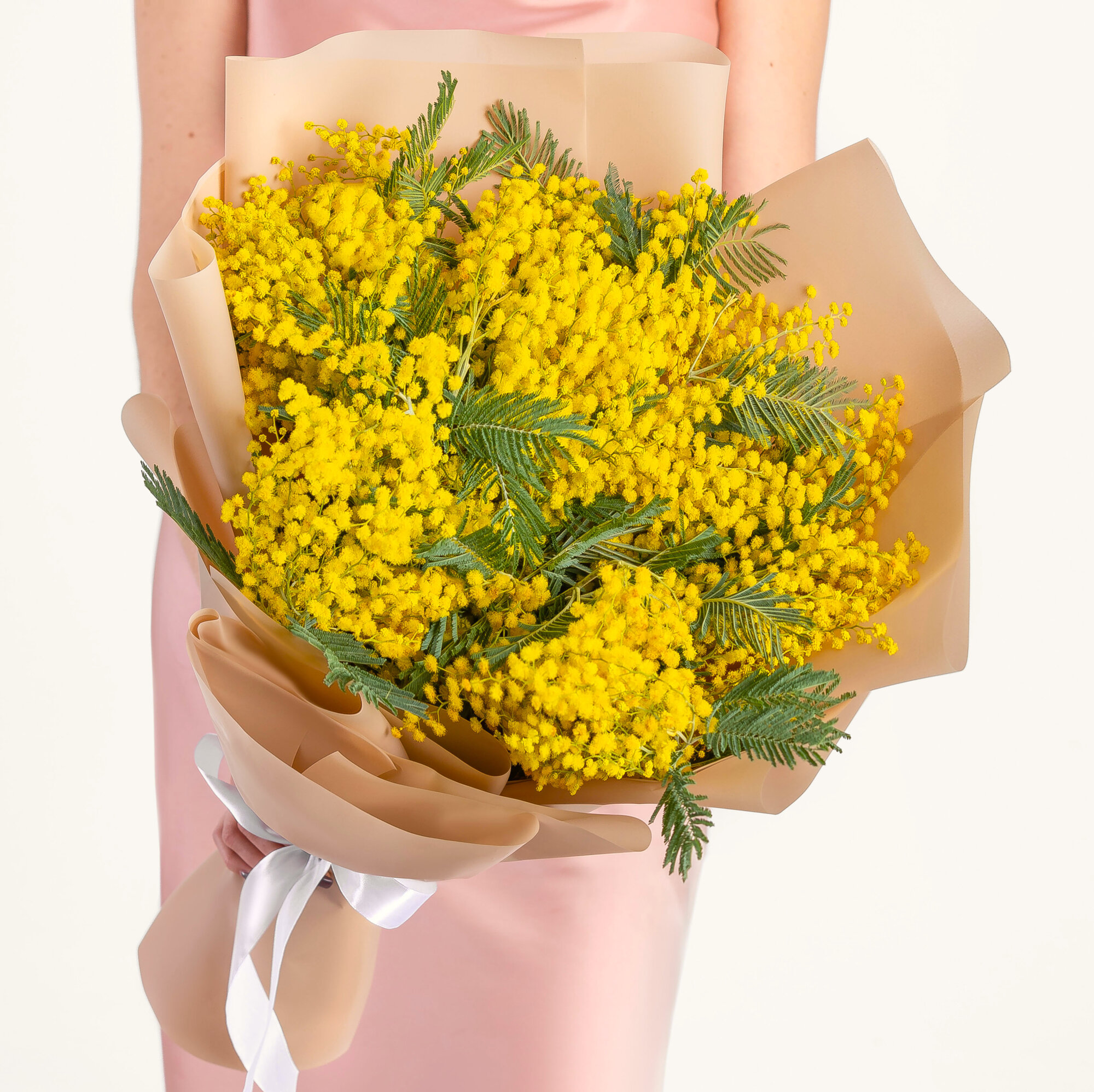 Букет Мегацвет24 "Мимоза", 5 пучков, желтый, дизайнерская упаковка