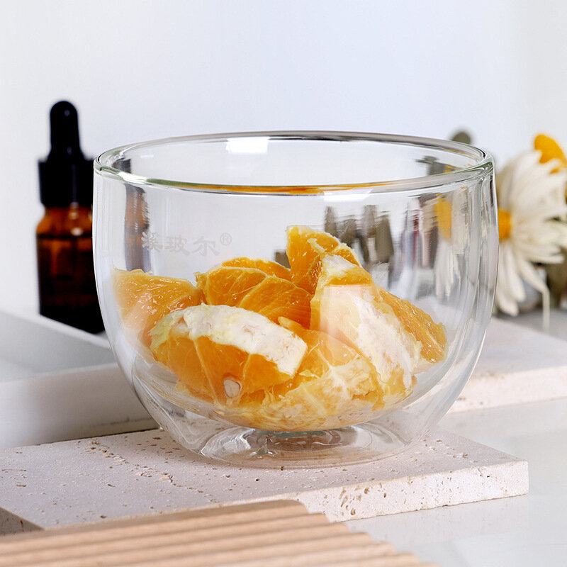 Креативная двухслойная миска Xiboer, домашняя стеклянная салатница, высокая боросиликатная простая стеклянная миска, миска для фруктов в гостиной