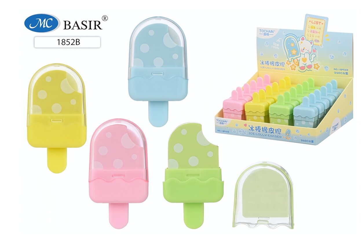 Ластик фигурный "мороженое в горошек" 5,8х3см, в держателе, разноцветный принт