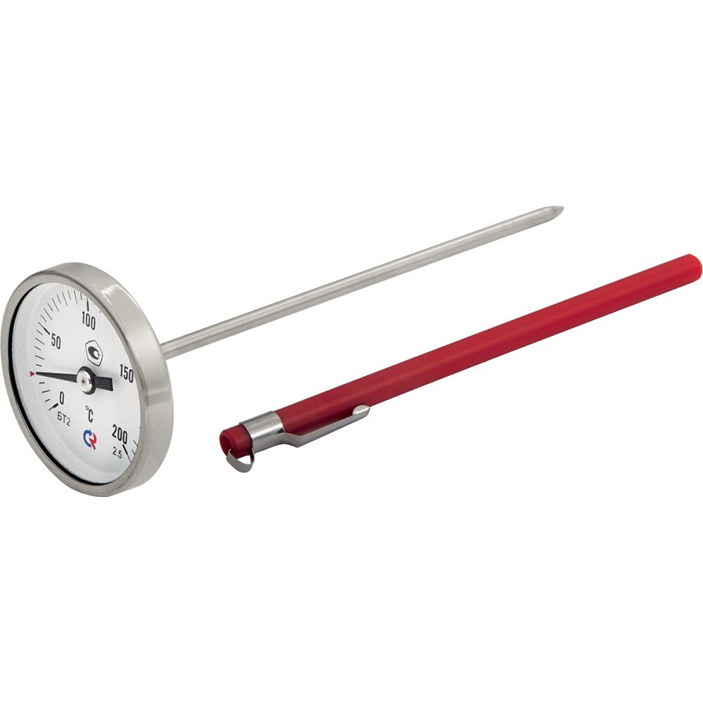 Термометр осевой Росма БТ-23.220 (0-200°C) L=150мм 2.5 биметаллический коррозионностойкий 50мм, тип БТ-23.220, осевое присоединение, шкала (0-200°C), погружной шток L=150мм, класс точности 2.5, со штоком в виде иглы