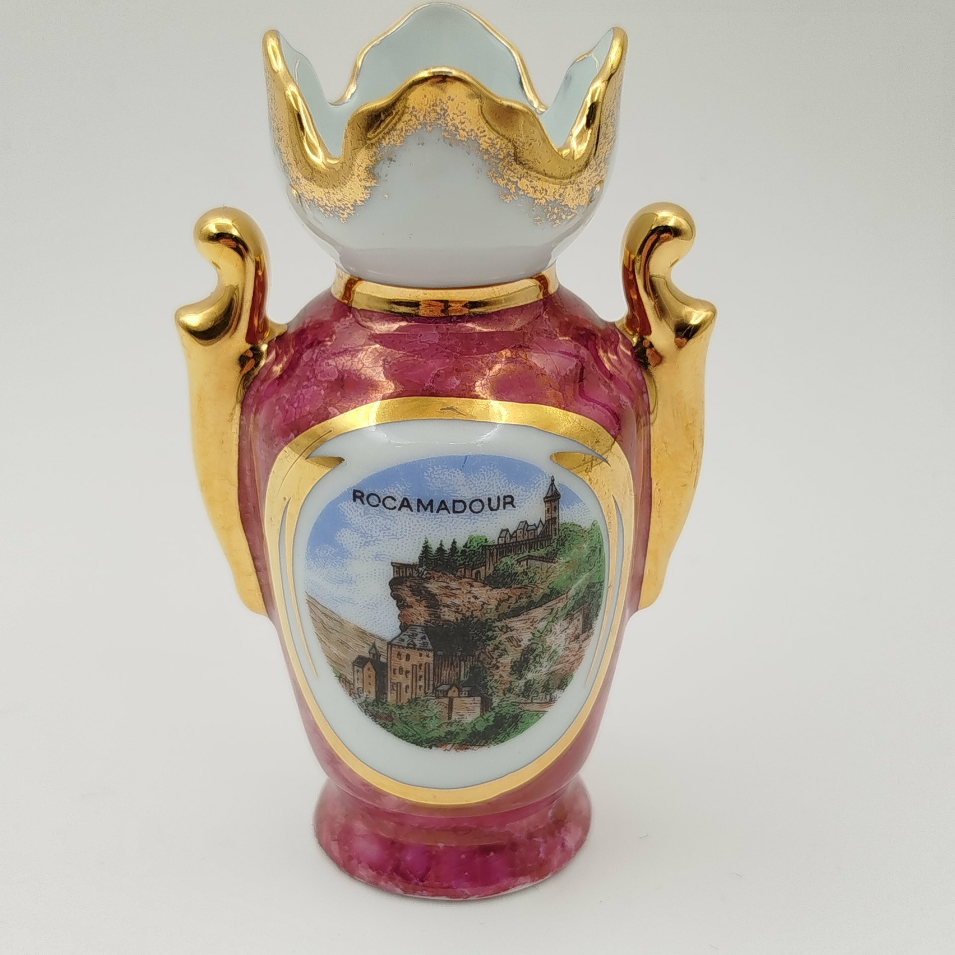 Ваза миниатюрная с изображением французского города Рокамадур, фарфор, деколь