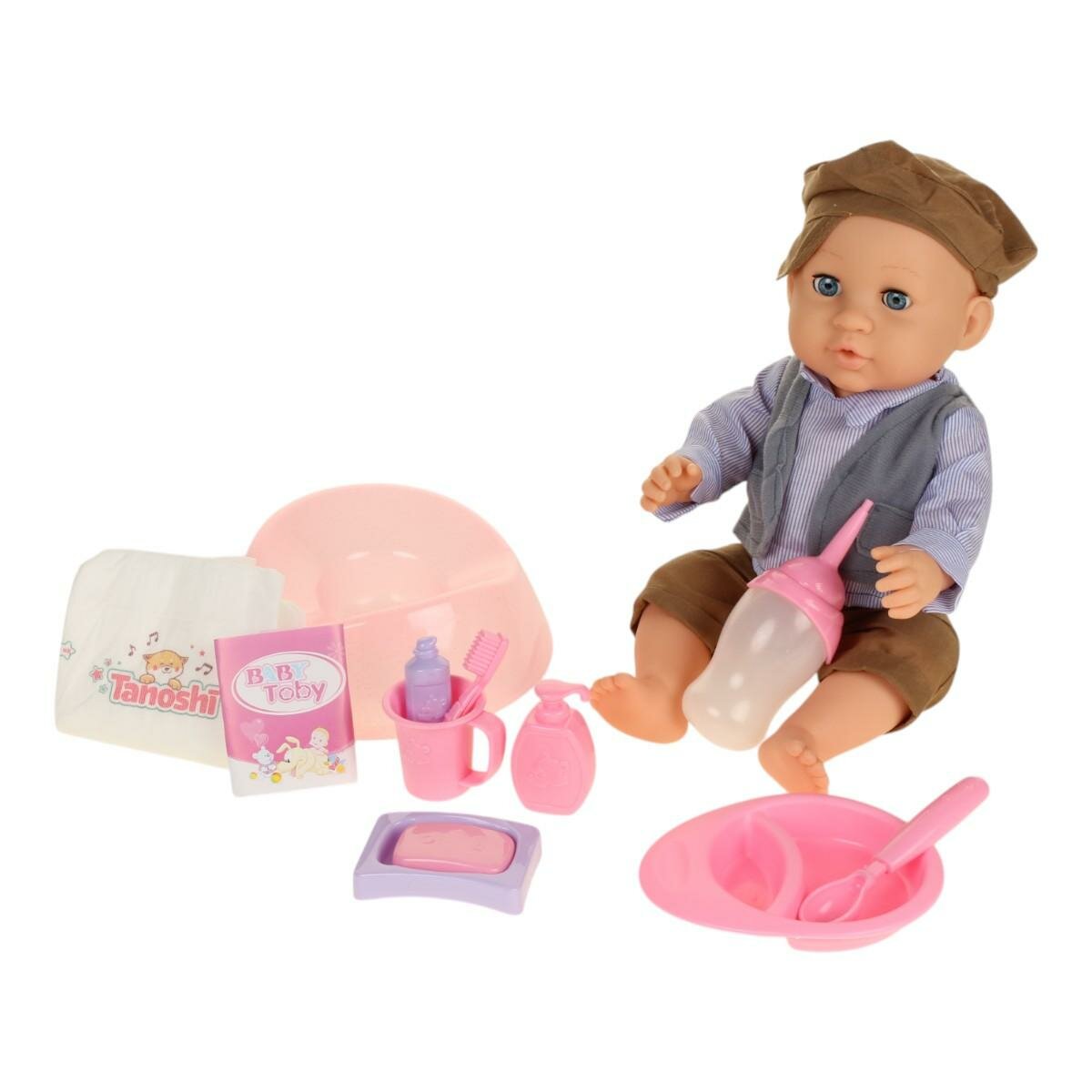 Интерактивная кукла-пупс реалистичная с аксессуарами (6 предметов), подвижные конечности, рост 40 см, звуковые фразы