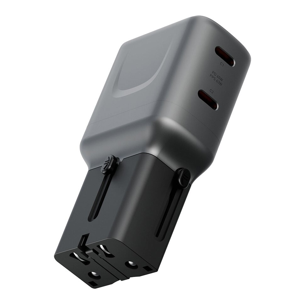 Energea СЗУ TravelGo adapter 65, 2USB-C PD65W (150 стран), Gunmetal