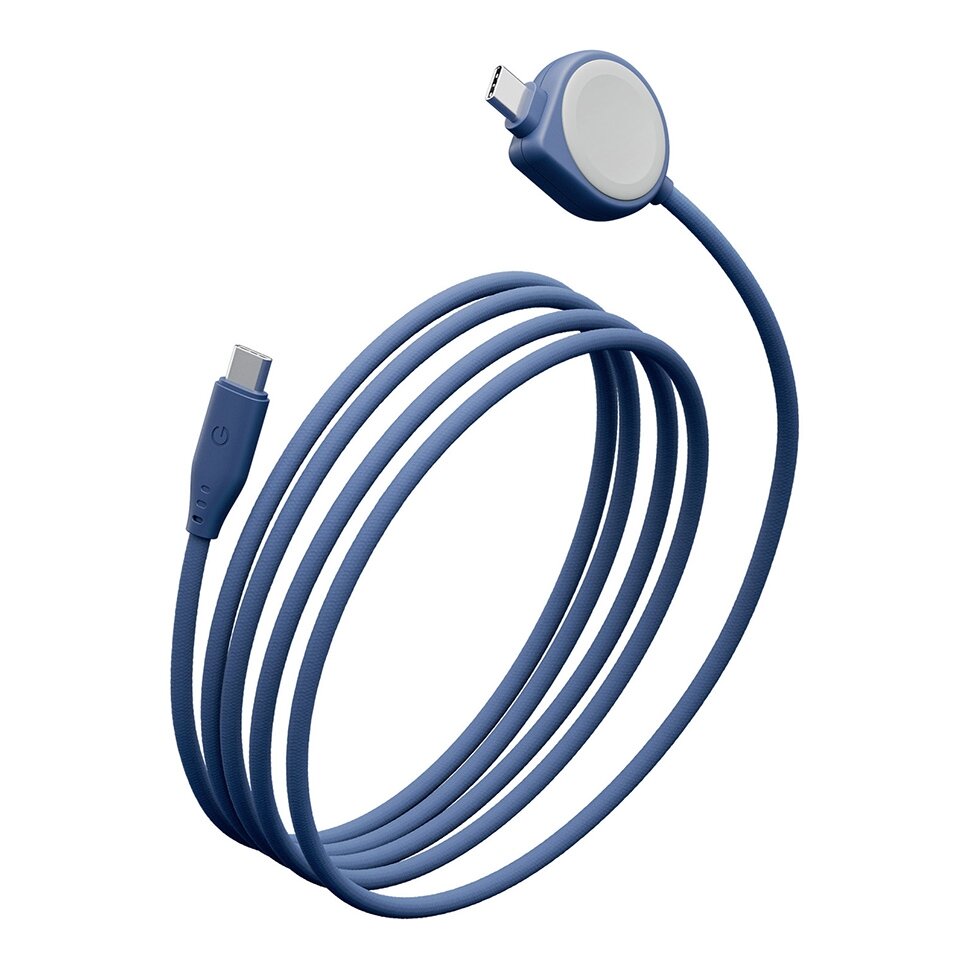 Кабель Energea FLOW Duo Watch, USB-C to USB-C + зарядка для Apple Watch, PD60W/480Mbps, синий (1.5 м)