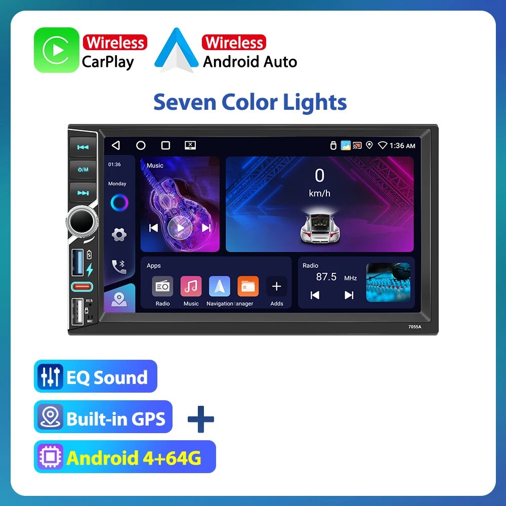 Podofo 2din Автомобильный стерео радио 7 дюймов с сенсорным экраном Универсальный 4G 64G