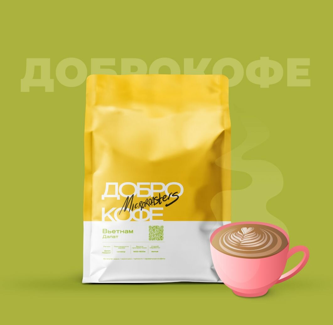 Кофе в зернах Добро Кофе Вьетнам Далат, свежая обжарка под турку и эспрессо, 1000 г
