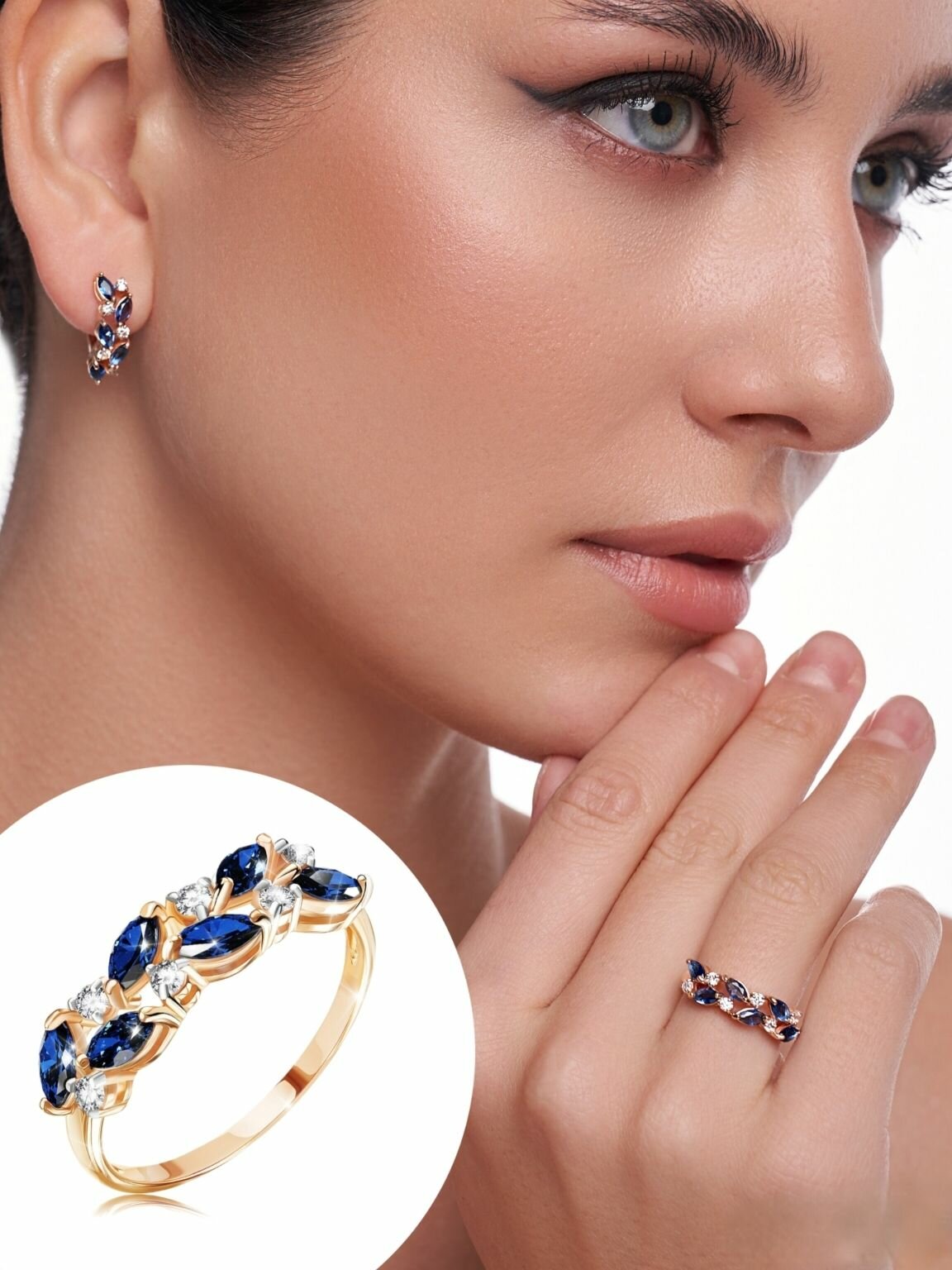 Кольцо, серебро, 925 проба, золочение, фианит