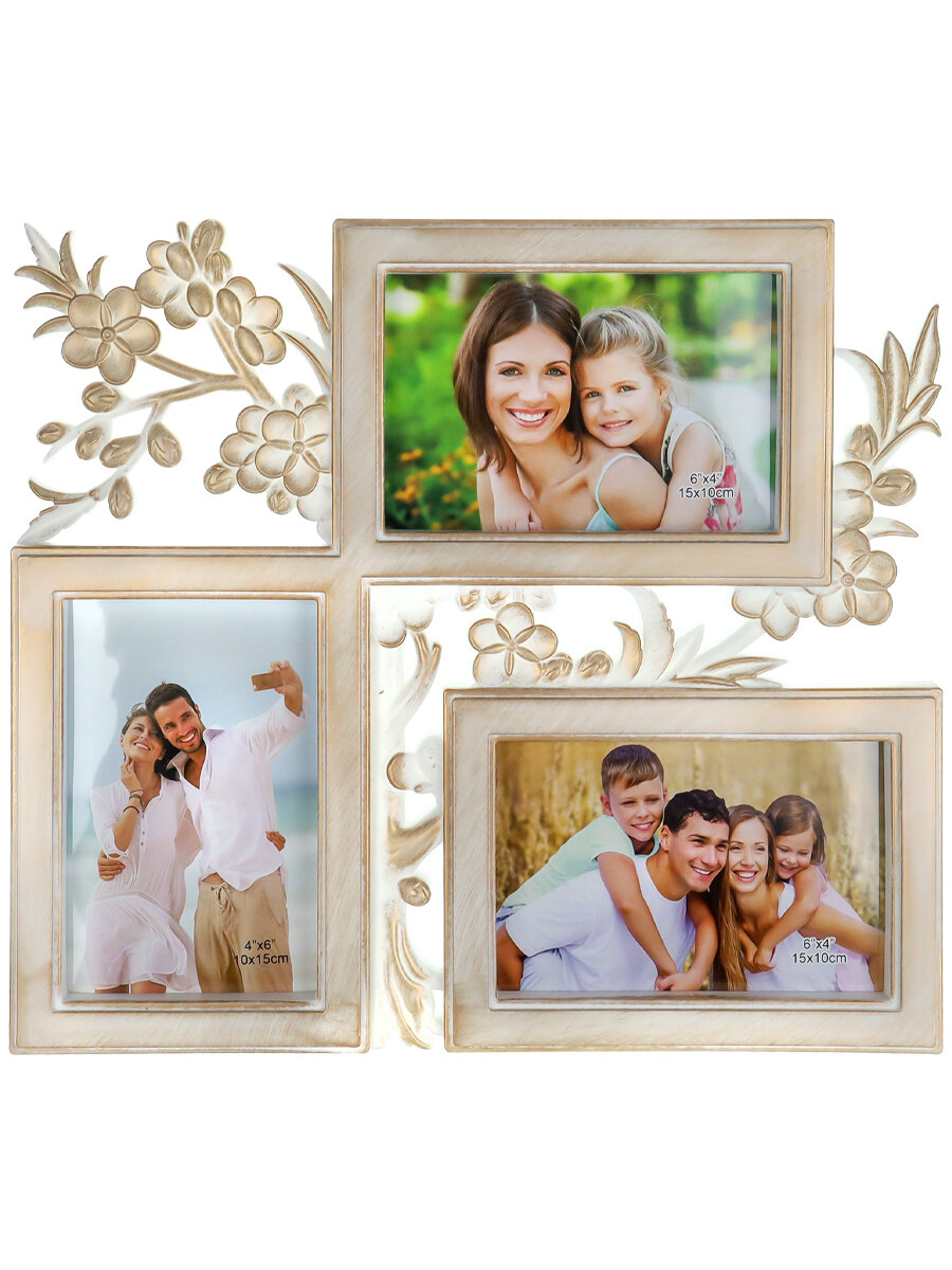 Фоторамка-коллаж ( 3 фото) " Памятная дата", бежевая, р-р фото: 10*15см ФР-7238