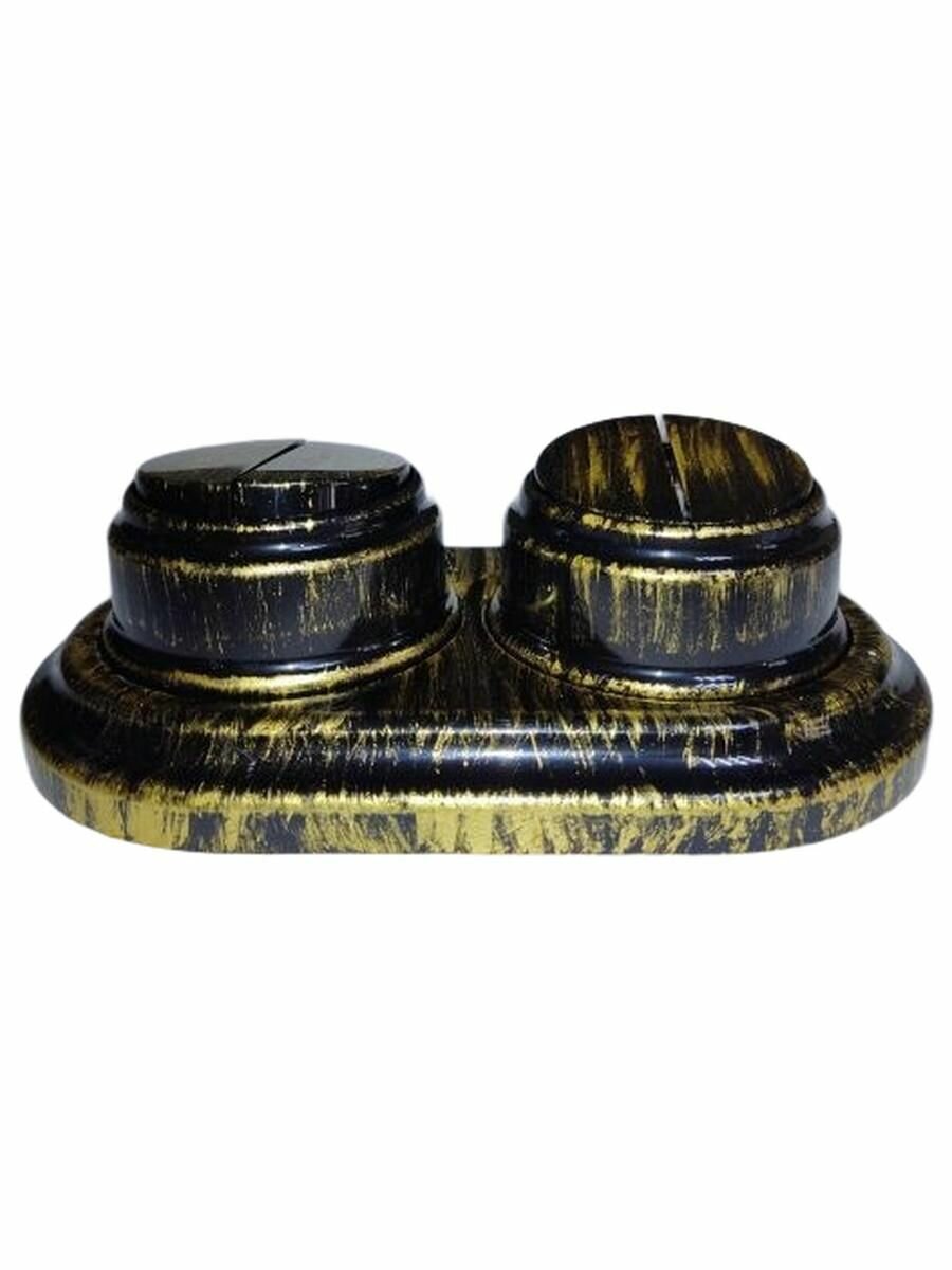 Комплект выключатель 2-клавишный открытой установки Ретро с двухместной рамкой, цвет бронза