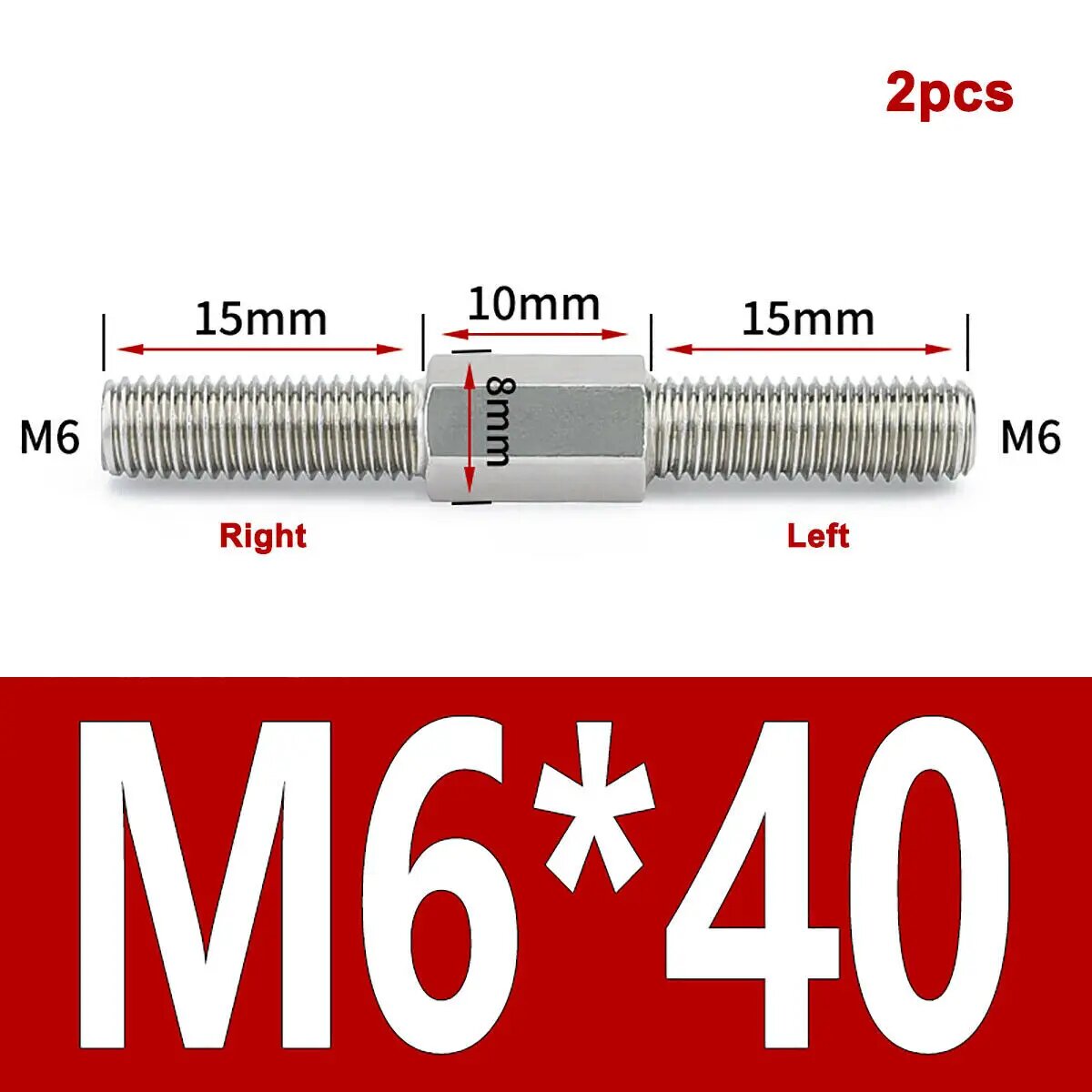 Болты-стержни М4-М16 нержавеющая сталь 304 2 шт. M6x40mm-2pcs