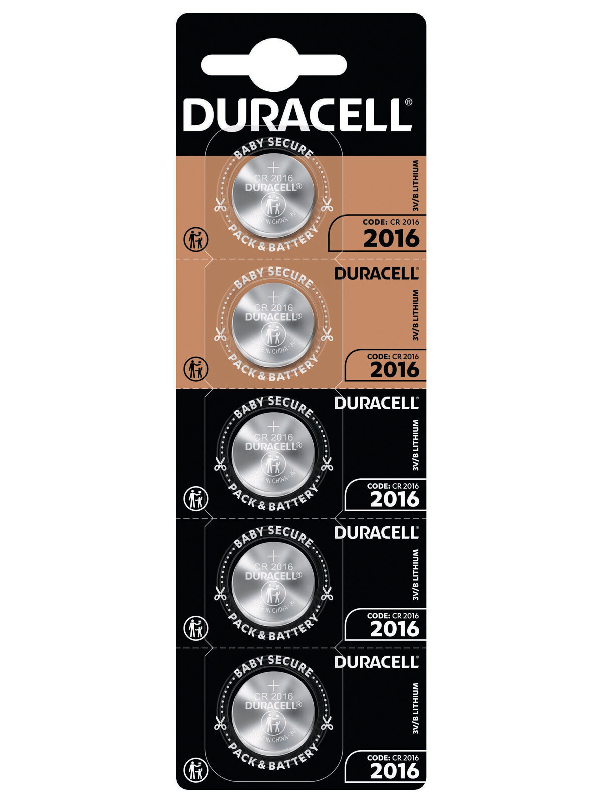 Батарейки CR2016 DURACELL литиевые 3V 90mAh отрывной блистер 5 шт