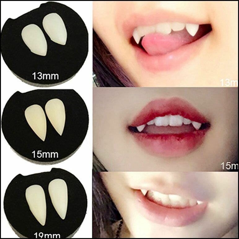 Клыки вампира 19 мм, термопластик для крепления в комплекте, для вечеринки, праздника, карнавала, Хеллоуина, косплея