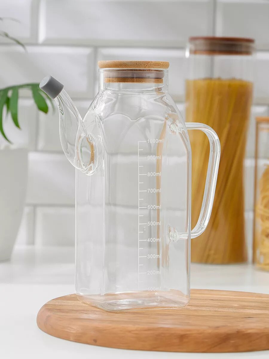 Кувшин для воды стеклянный с крышкой SKYPHOS «Эко» 1 л мерный