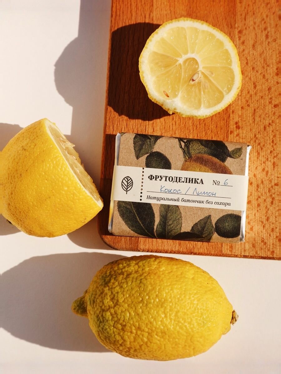 Натуральные батончики Фрутоделика №6 "Кокос / Лимон", 12 шт.
