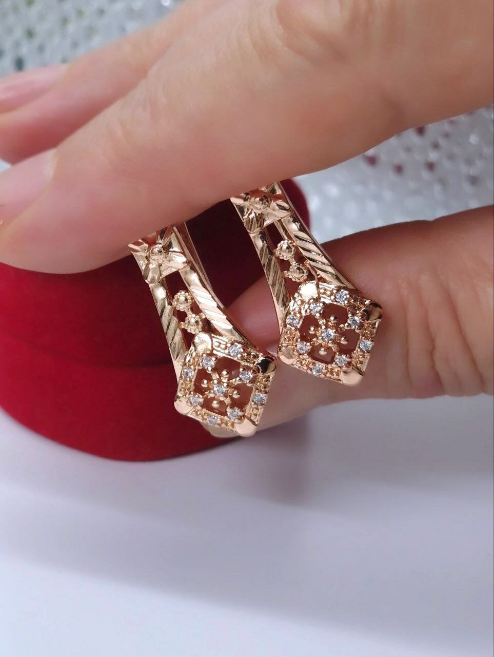 Серьги двусторонние, фианит