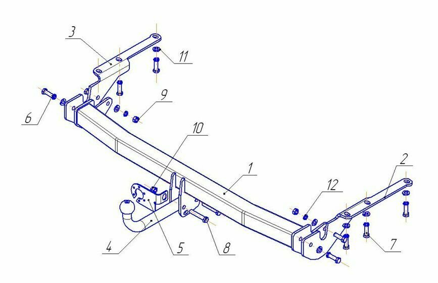 Фаркоп на Toyota RAV4 2006-2013 без подрезки бампера. Тип шара: A. Нагрузки: 1500/75 кг, TY 22