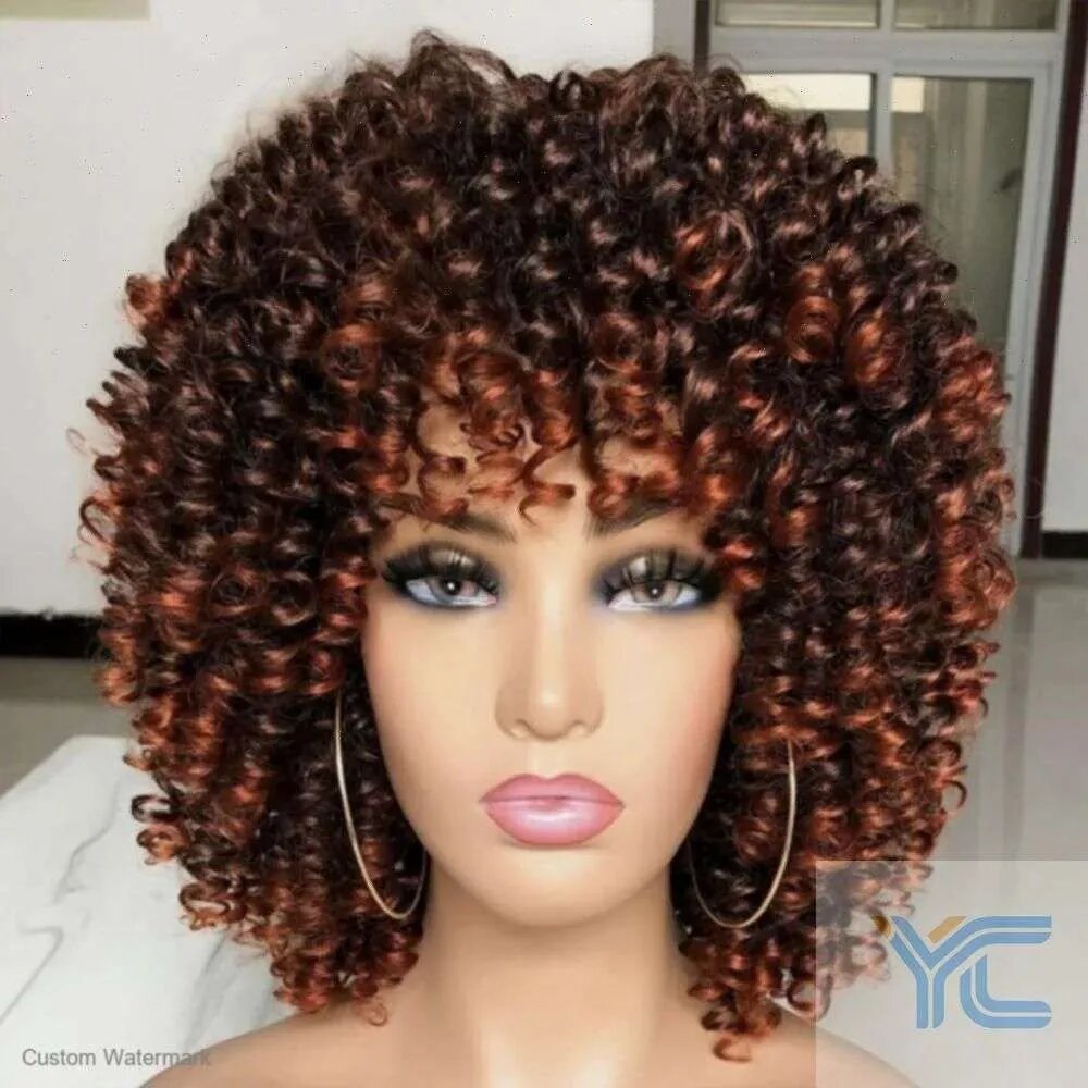 Короткие афро-кудрявые парики из синтетических волос, оранжевого цвета, каре