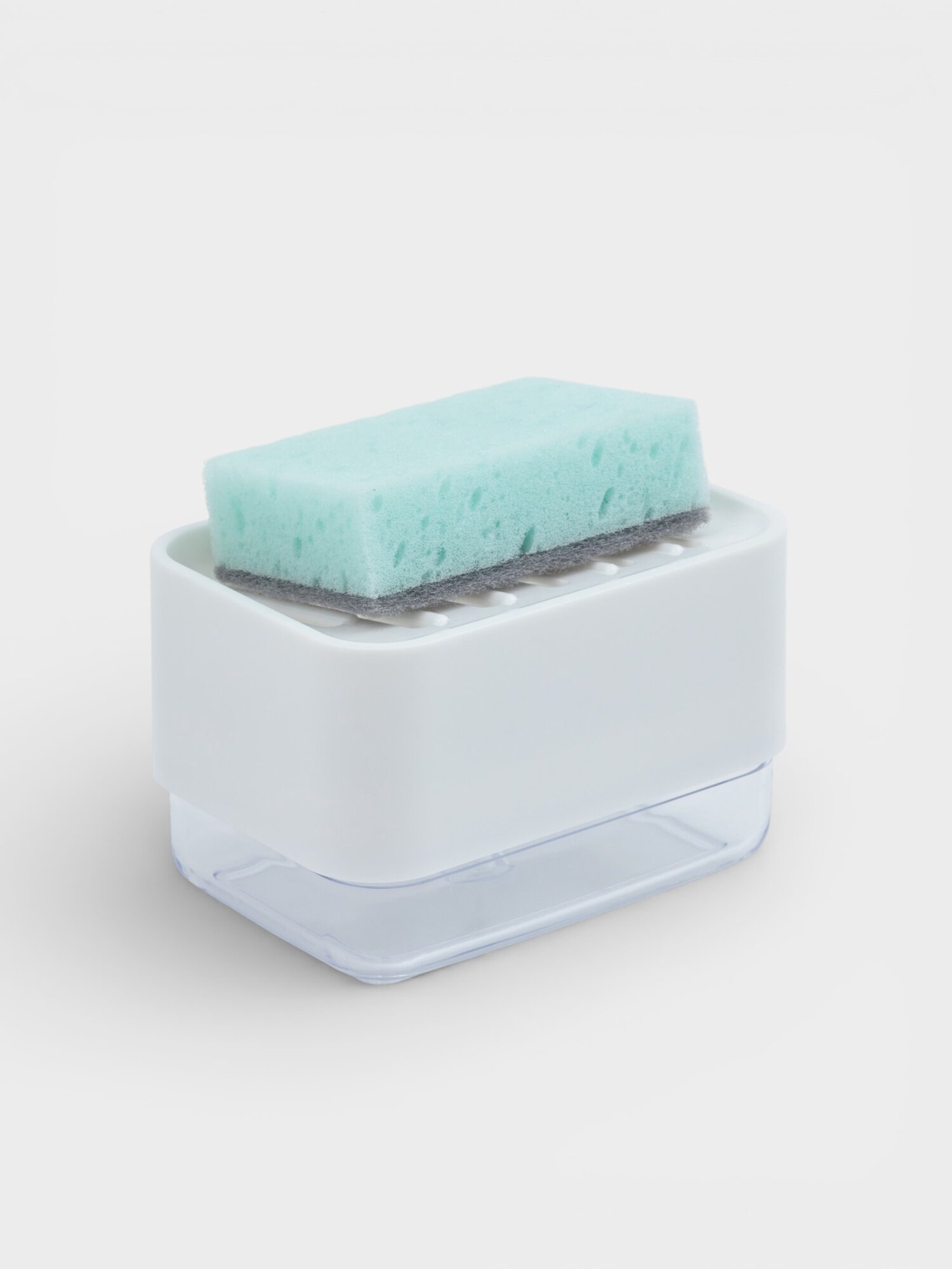 Дозатор для моющего средства с подставкой для губки Raccoon, губка в комплекте, белый