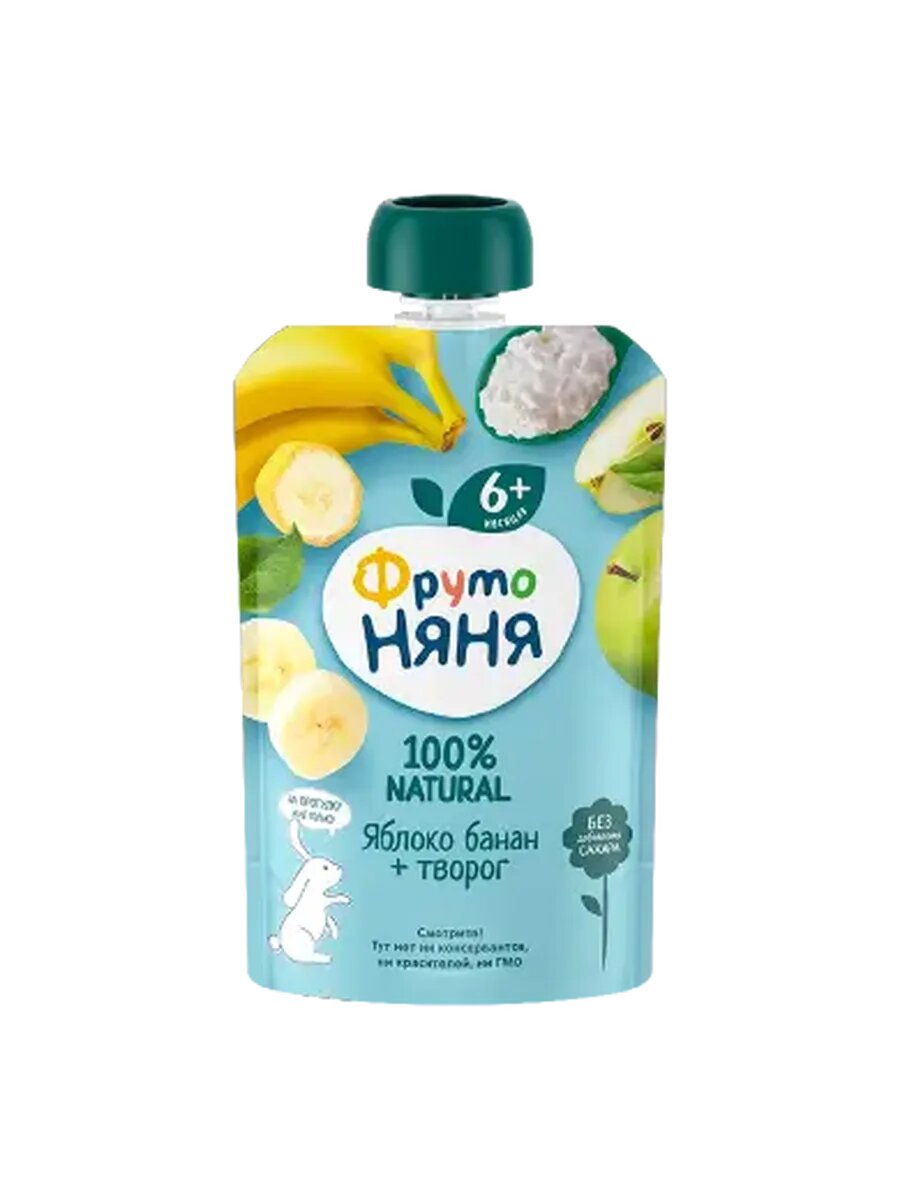 ФрутоНяня Пюре яблоко/банан/творог 90г