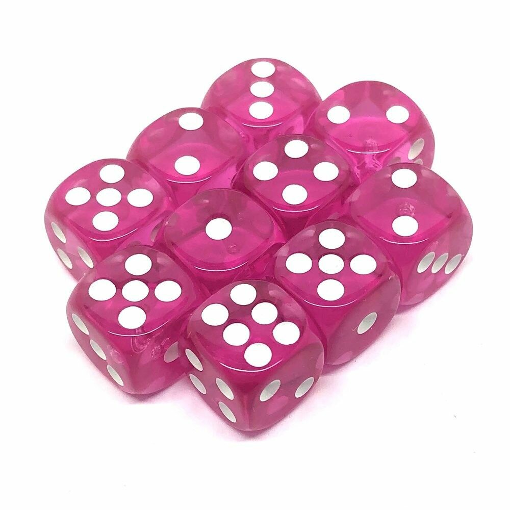 Кубики игральные д6 12мм 10шт. Розовые прозрачные