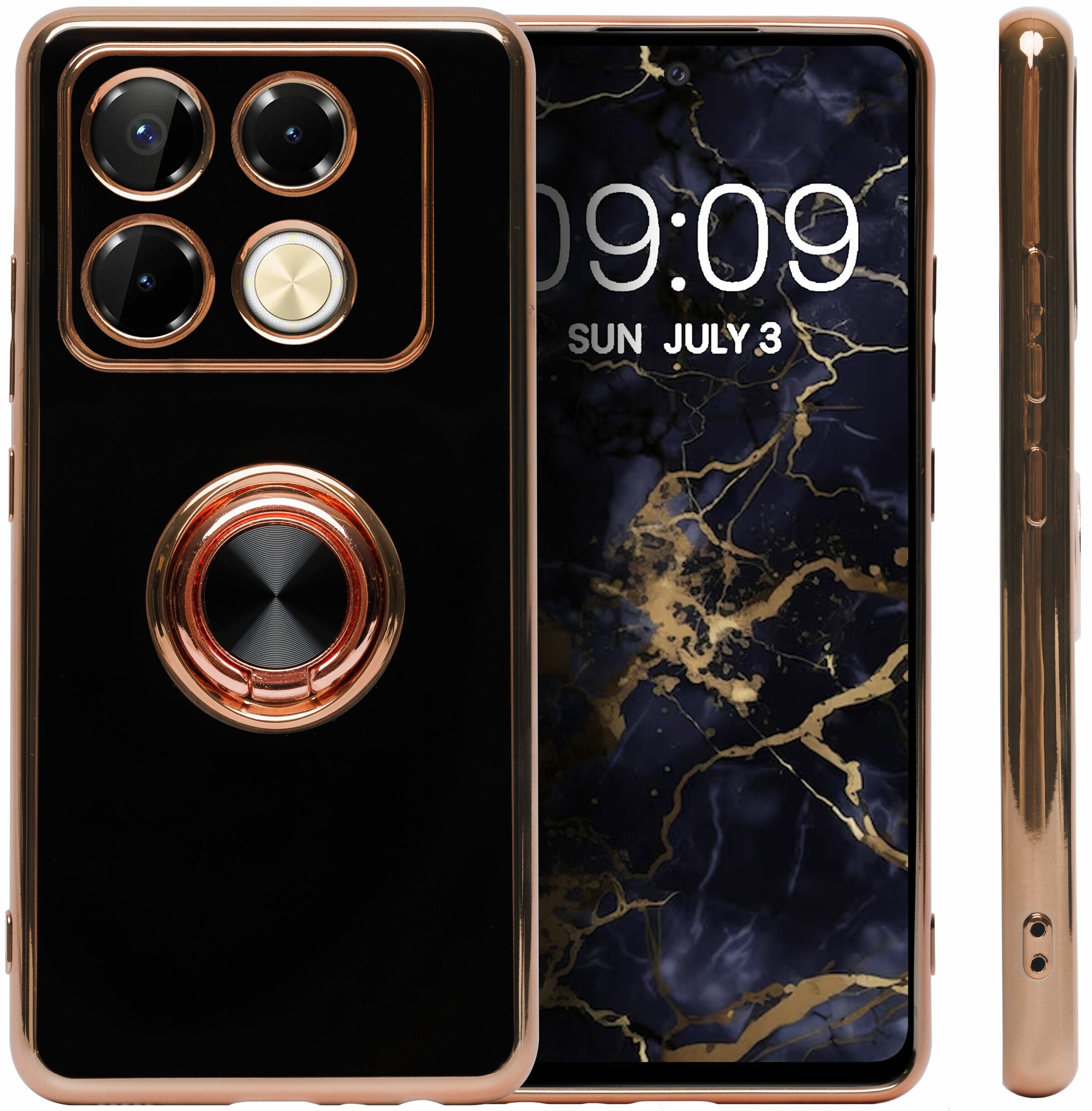 Стильный глянцевый чехол для INFINIX NOTE 40 PRO / 40 PRO+ с кольцом-подставкой и бархатной подкладкой — фото 1