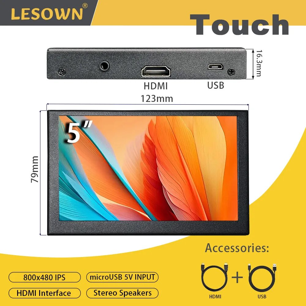 LESOWN сенсорный монитор 5 дюймов Touch Monitor