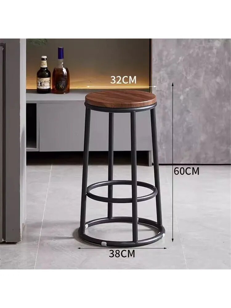 Барный стул с круглой деревянной столешницей, для дома, 1 шт, цвет темно-коричневый, высота 60 см, глубина 38 см